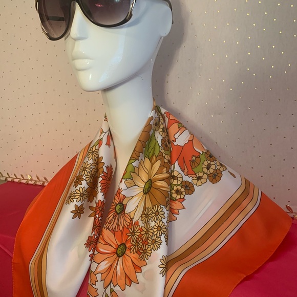 Accessories | Vintage Italian Scarf 3 X 30 Sunflowers Orange | Poshmark